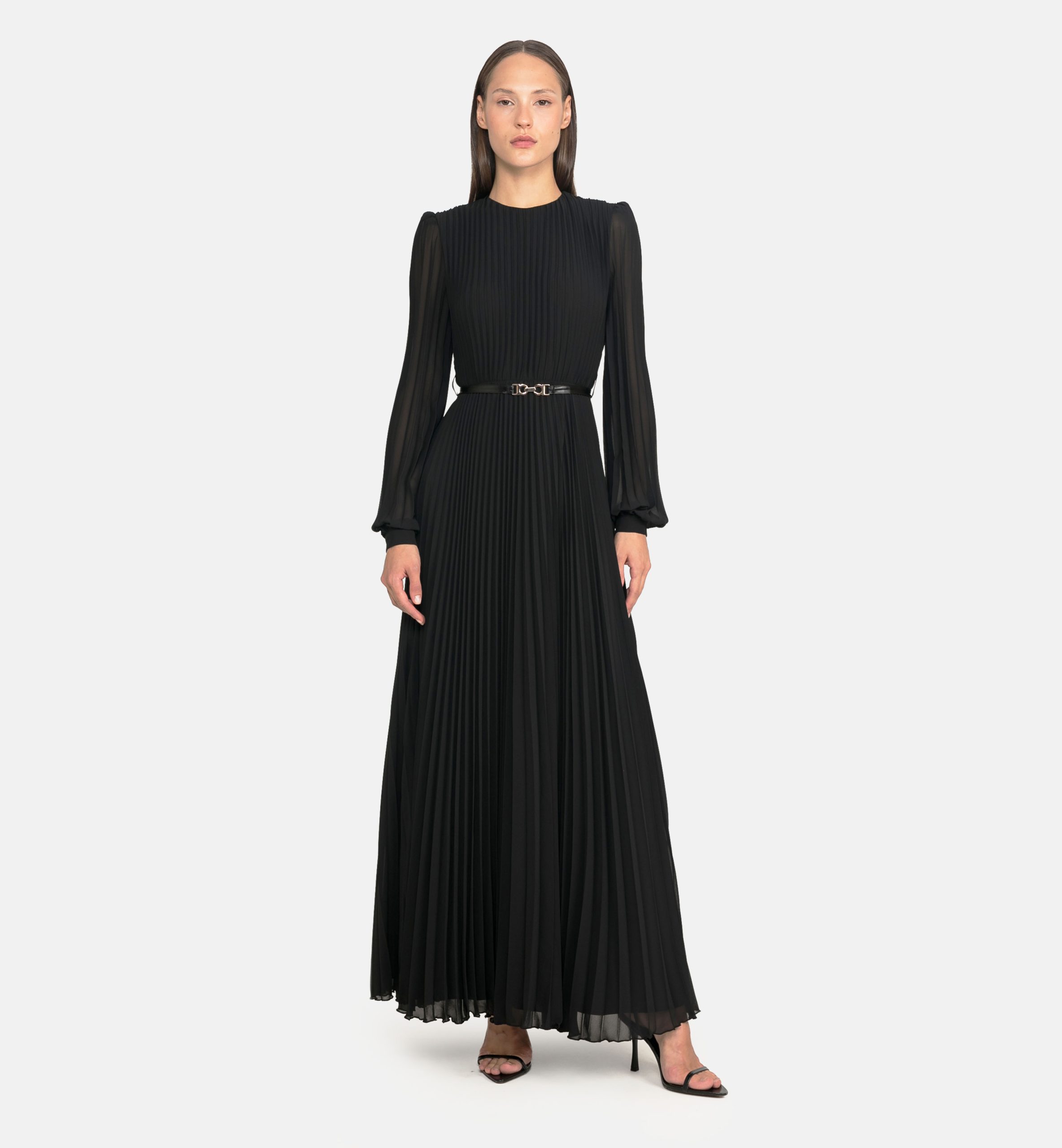 שמלת שיפון פליסה מקסי, שחור - SHOSHI YEGUDAYOV